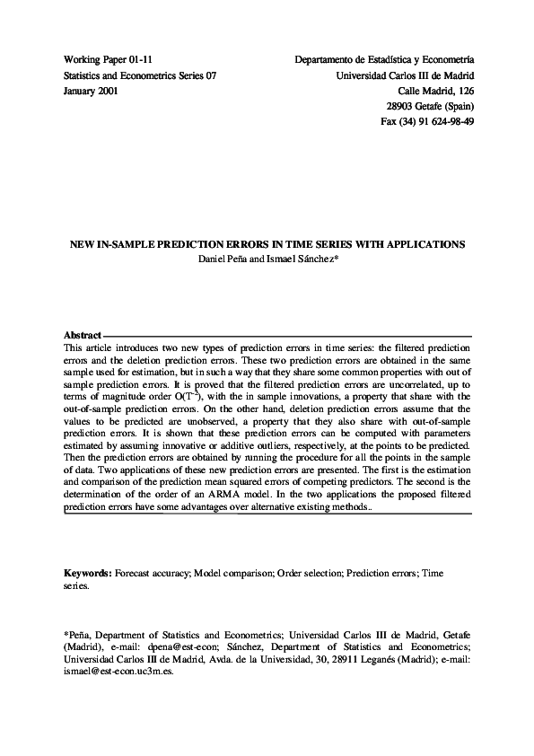 (PDF) New In-Sample Prediction Errors in Time Series with Applications