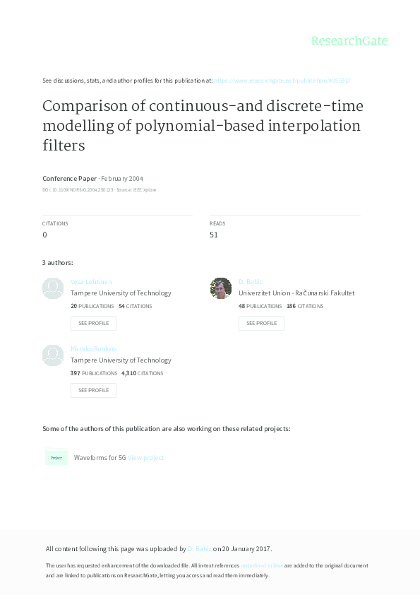 Pdf Comparison Of Continuous And Discrete Time Modelling Of Polynomial Based Interpolation