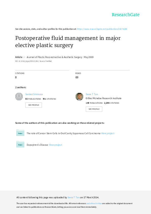 (PDF) Postoperative Fluid Management In Major Elective Plastic Surgery