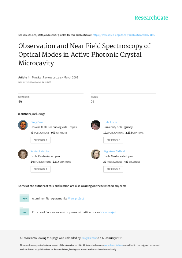 (PDF) Local Observation and Spectroscopy of Optical Modes in an Active ...