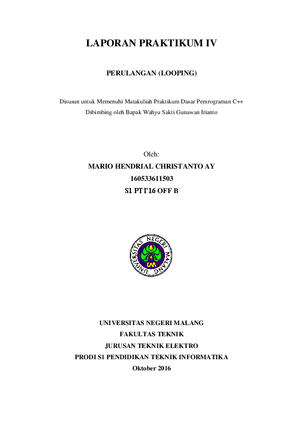 (PDF) DPK - Laporan Praktikum Modul 4 (Perulangan) - S1 PTI UM 2016
