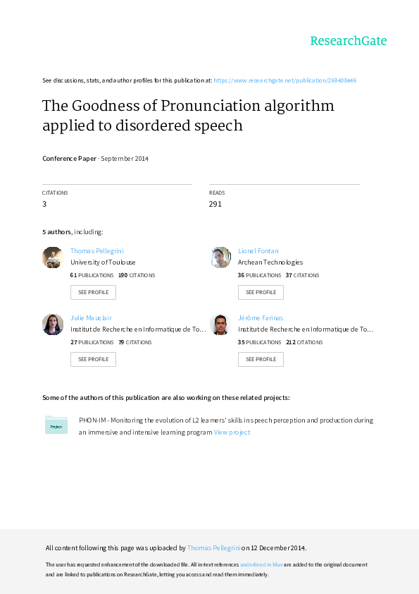 (PDF) The Goodness of Pronunciation algorithm applied to disordered speech