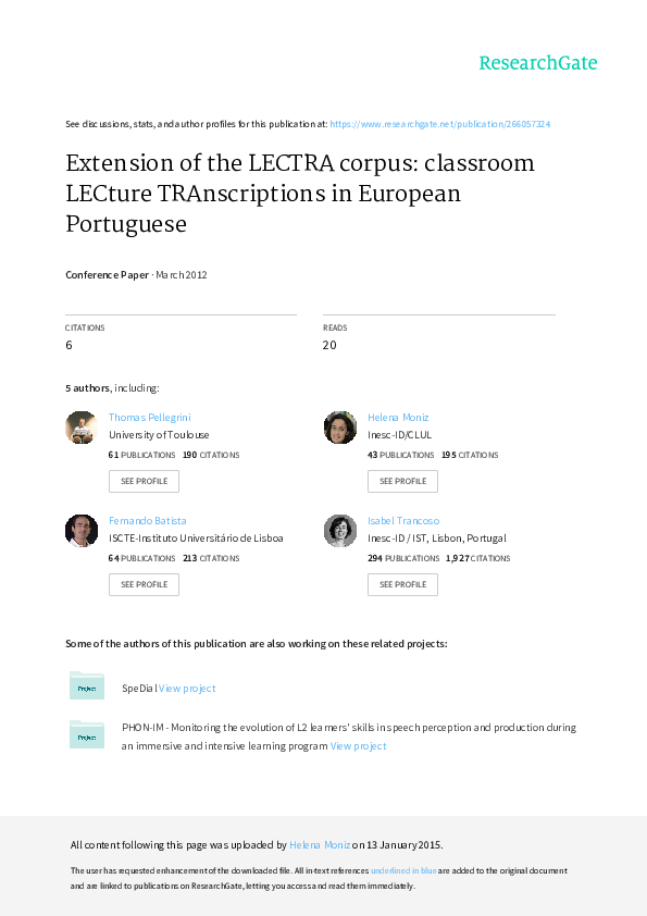 (PDF) Extension of the LECTRA corpus: classroom LECture TRAnscriptions ...