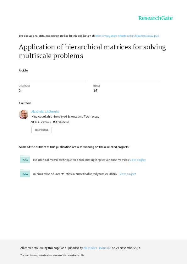 (PDF) Application of hierarchical matrices for solving multiscale problems | Alexander ...
