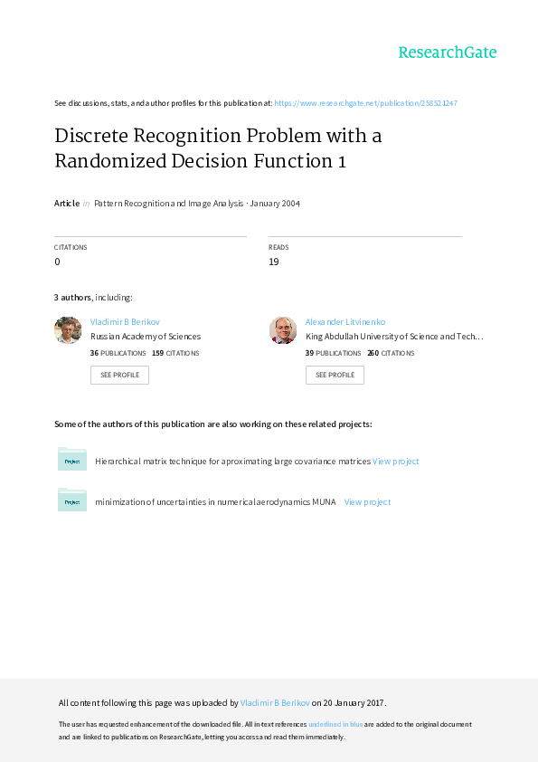 Pdf Discrete Recognition Problem With A Randomized Decision Function