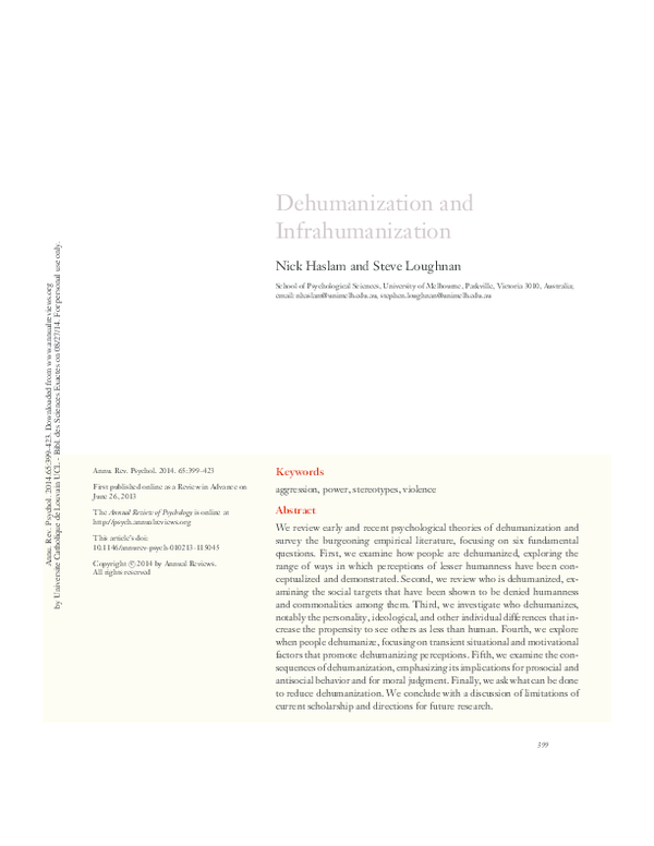 (PDF) Dehumanization and Infrahumanization