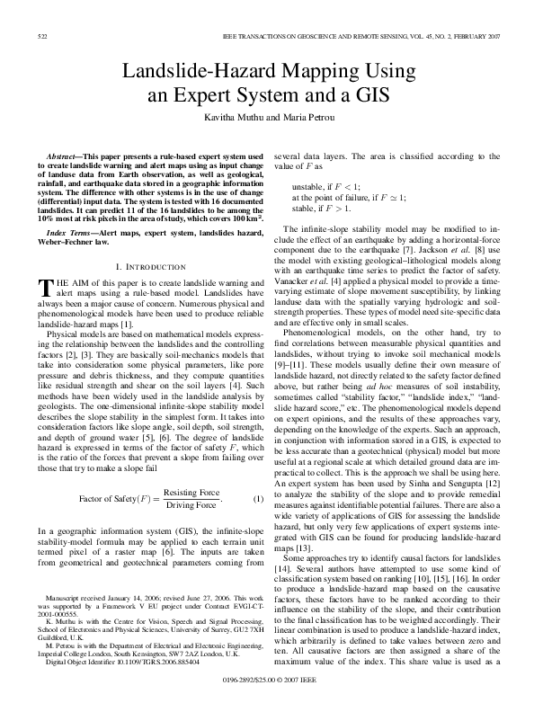 (PDF) Landslide-Hazard Mapping Using An Expert System and a GIS