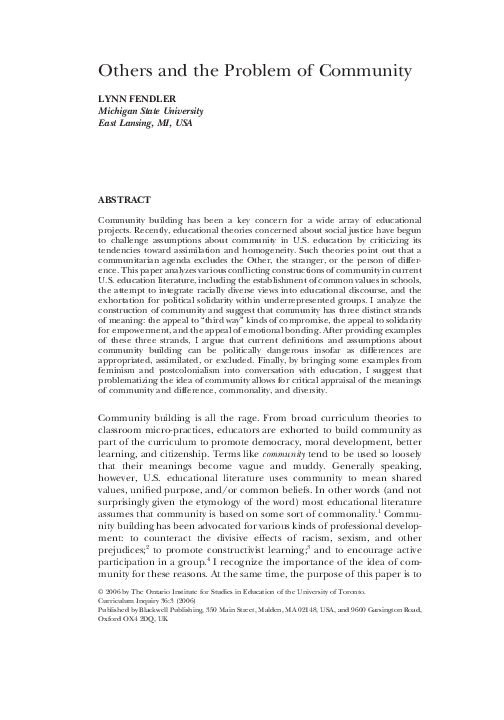 (PDF) Others and the Problem of Community