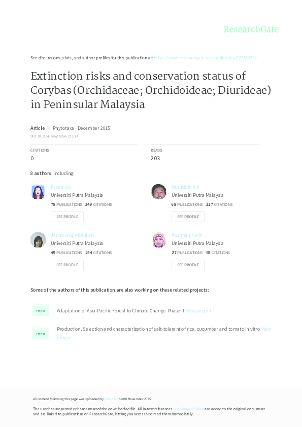 (PDF) Extinction risks and conservation status of Corybas (Orchidaceae ...