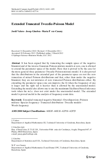 (PDF) Extended Truncated Tweedie-Poisson Model (PDF) Extended Truncated Tweedie-Poisson Model