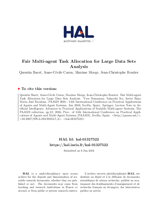 (PDF) Fair Multi-agent Task Allocation for Large Data Sets Analysis