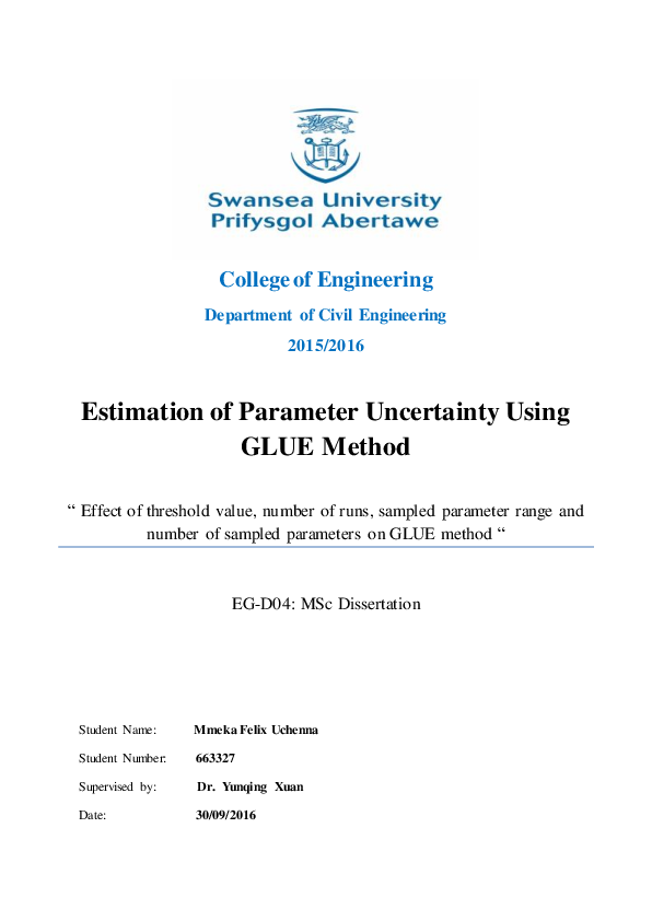 (PDF) Estimation of Parameter Uncertainty Using GLUE Method: Effect of threshold value, number ...