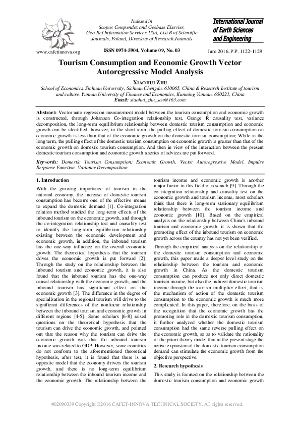 Pdf Tourism Consumption And Economic Growth Vector Autoregressive Model Analysis