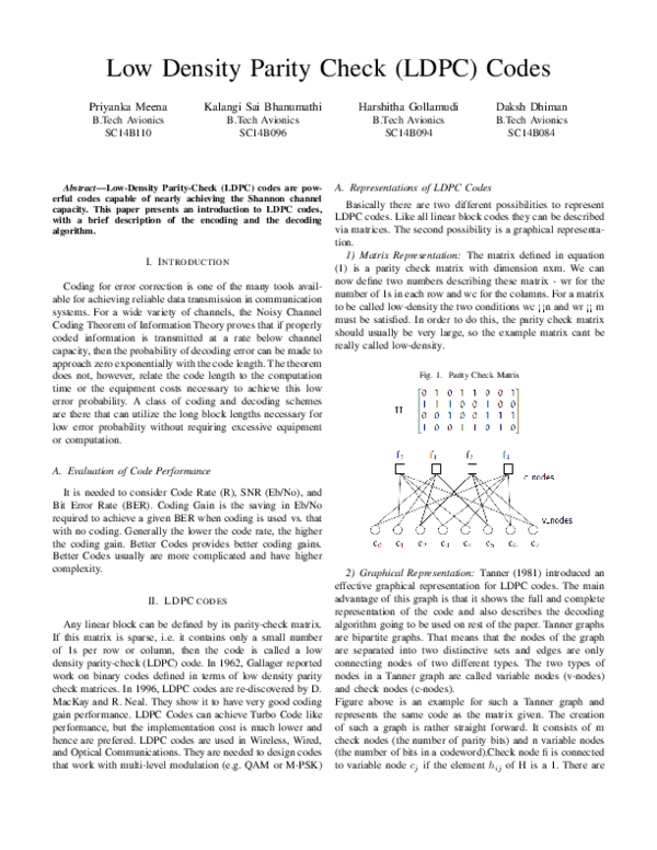 Pdf Low Density Parity Check Ldpc Codes Priyanka Meena