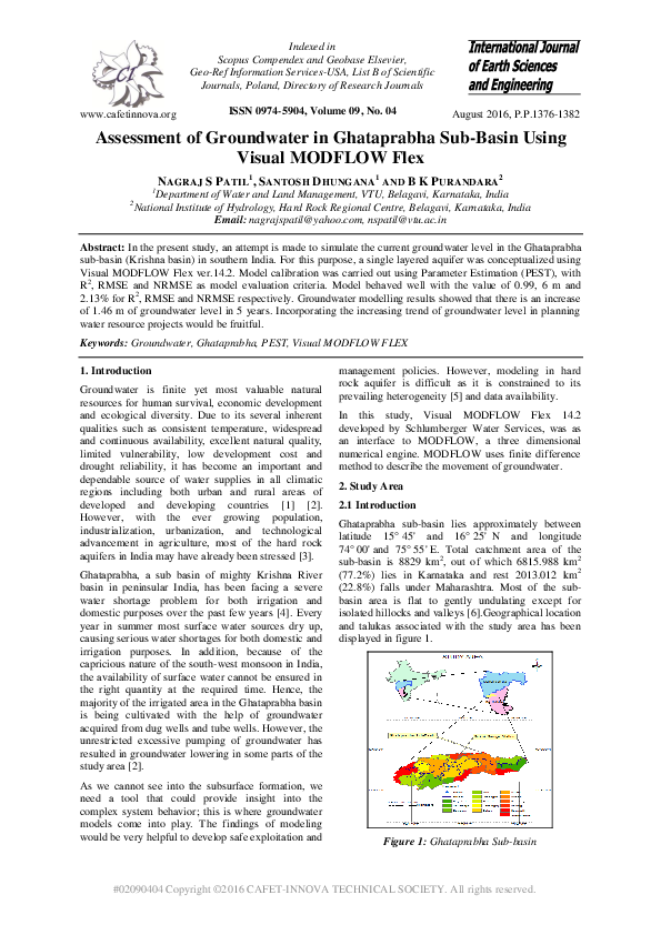 (PDF) Assessment of Groundwater in Ghataprabha Sub-Basin Using Visual MODFLOW Flex