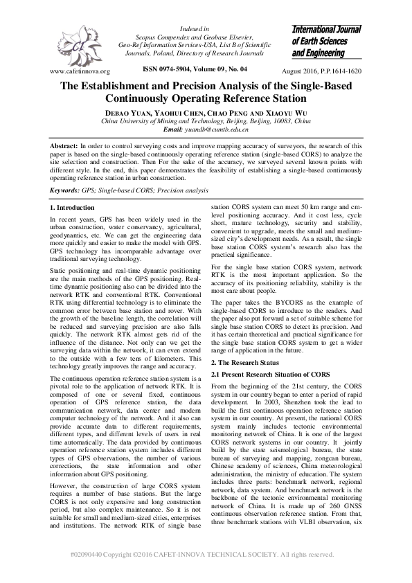 (PDF) The Establishment and Precision Analysis of the Single-Based ...