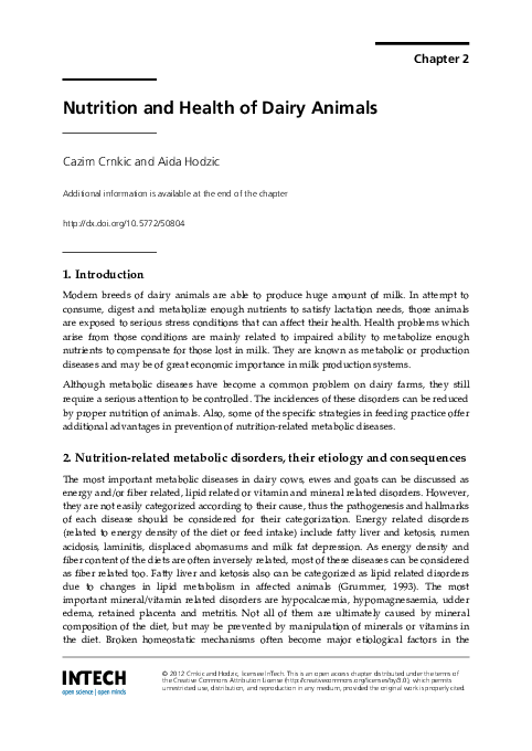 (PDF) Nutrition and Health of Dairy Animals