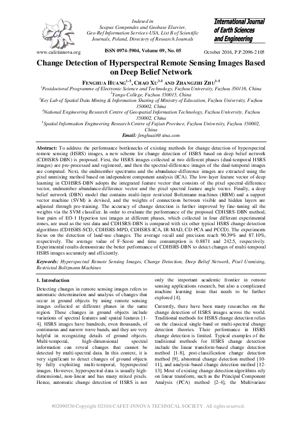 (PDF) Change Detection of Hyperspectral Remote Sensing Images Based on ...