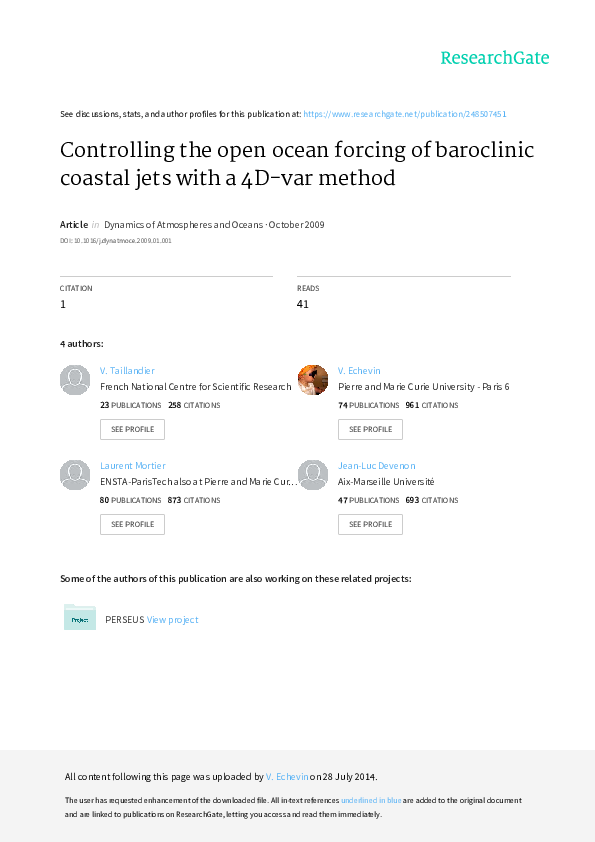 (PDF) Controlling the open ocean forcing of baroclinic coastal jets ...