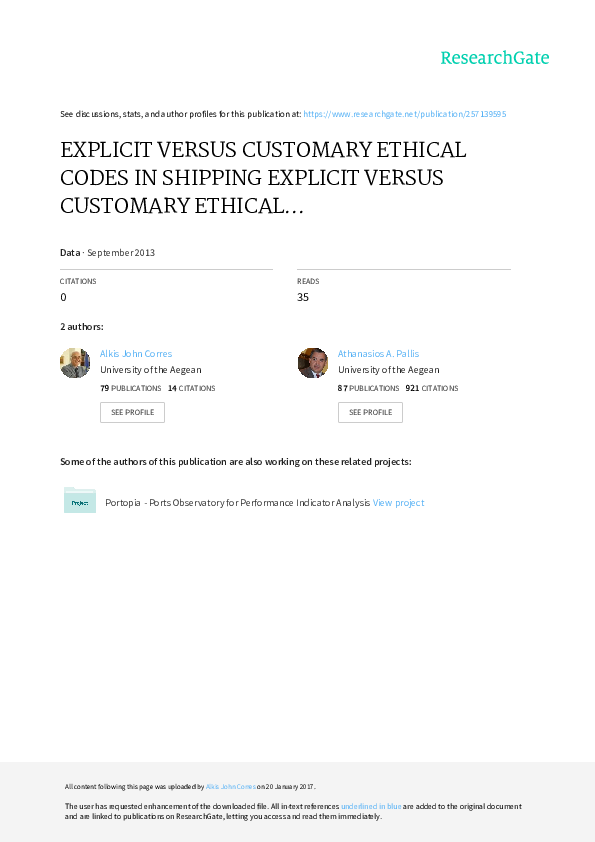 (PDF) Explicit Versus Customary Ethical Codes in Shipping