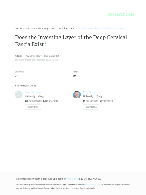 (PDF) Does the Investing Layer of the Deep Cervical Fascia Exist?