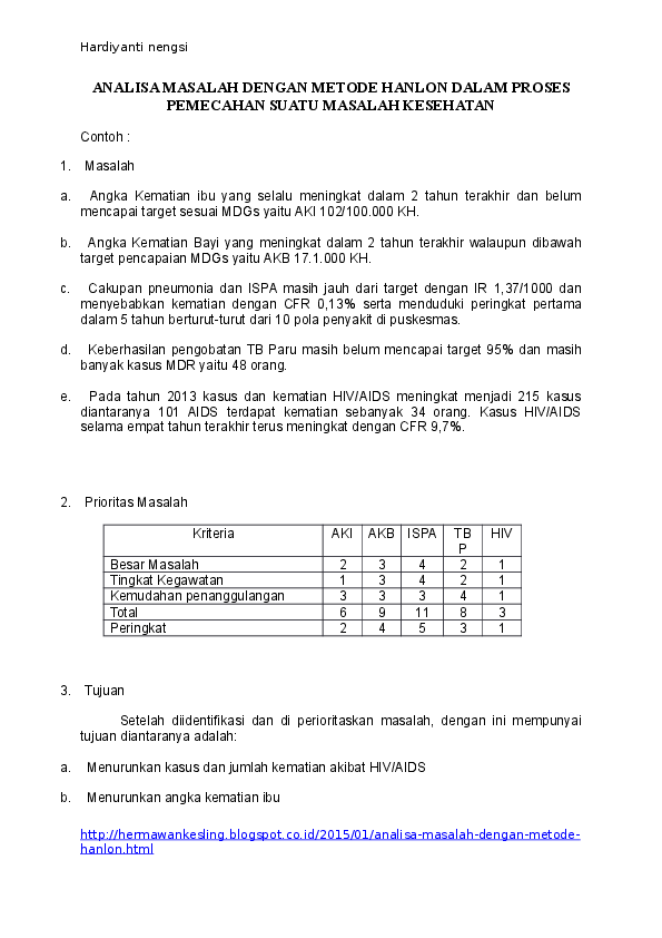 (DOC) ANALISA MASALAH DENGAN METODE HANLON DALAM PROSES PEMECAHAN SUATU ...