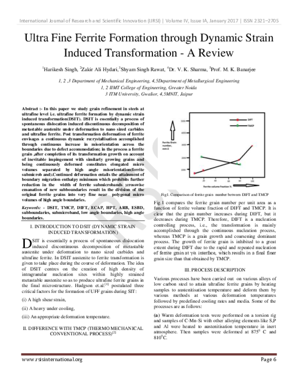 (PDF) Dynamic Strain Induced Formation of Ultra Fine Ferrite in Steels