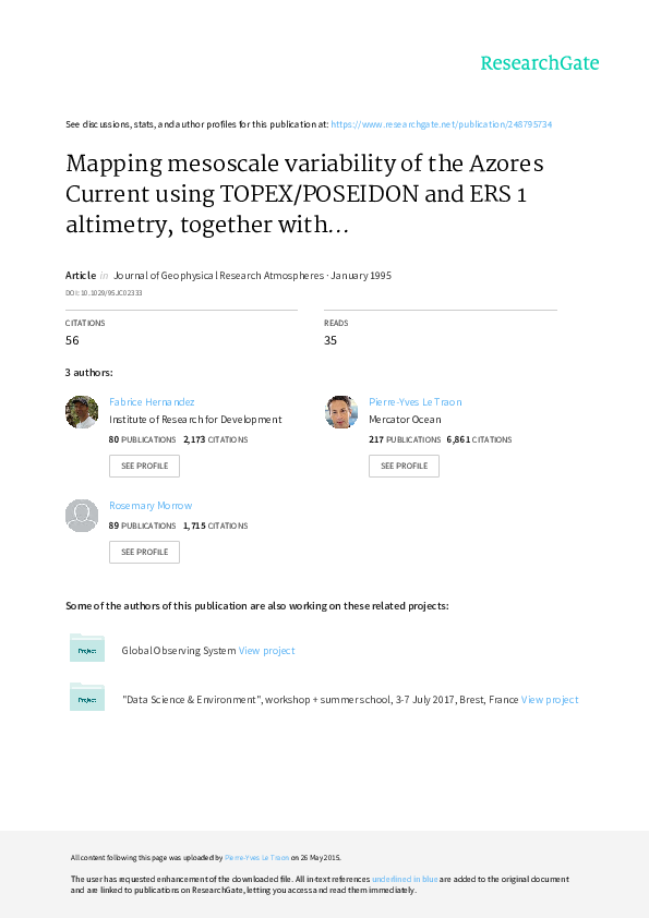 (PDF) Mapping mesoscale variability of the Azores Current using TOPEX/POSEIDON and ERS 1 ...