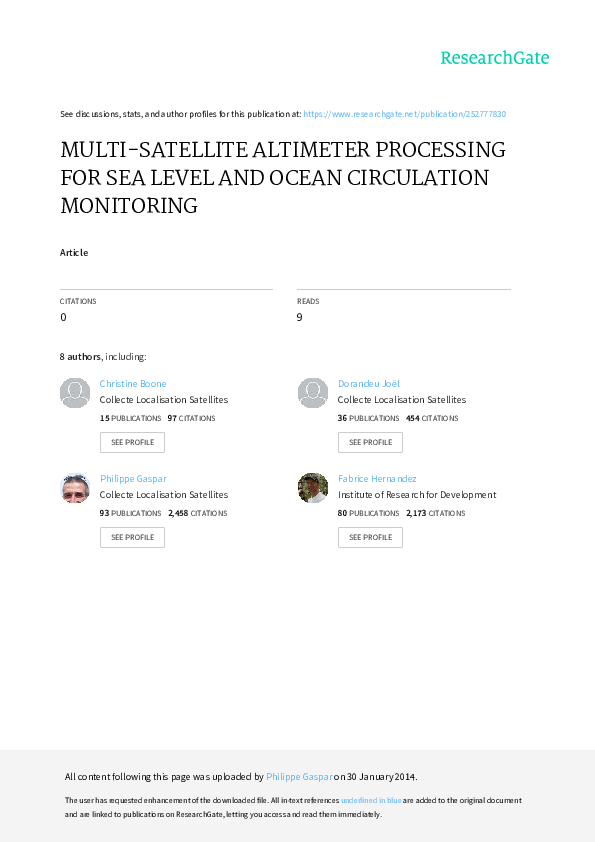 (PDF) Multi satellite altimeter processing for sea level and ocean ...