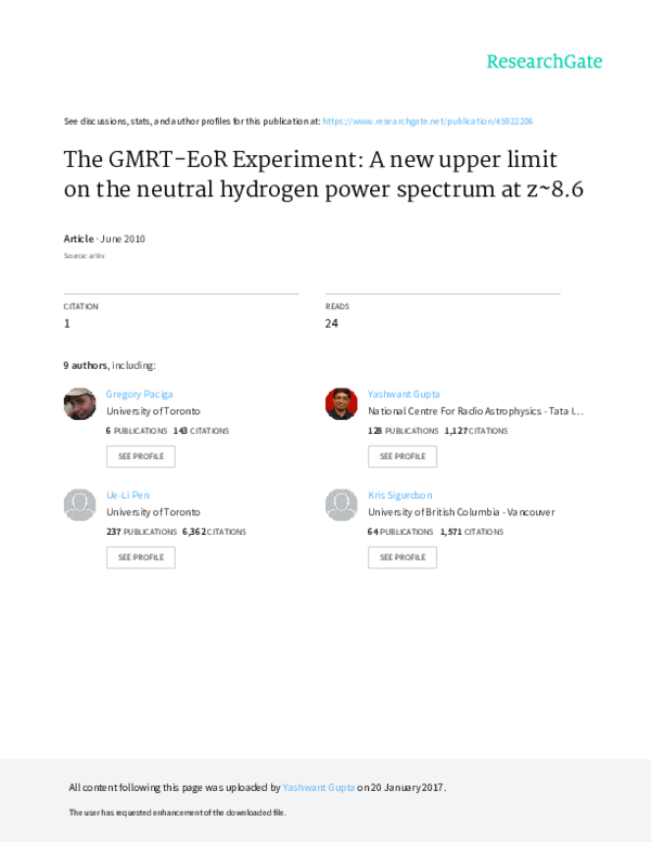 (PDF) The GMRT-EoR Experiment: A New Upper Limit on the Neutral ...