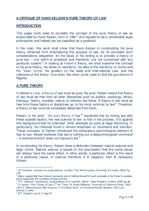 (PDF) A CRITIQUE OF HANS KELSON'S PURE THEORY OF LAW