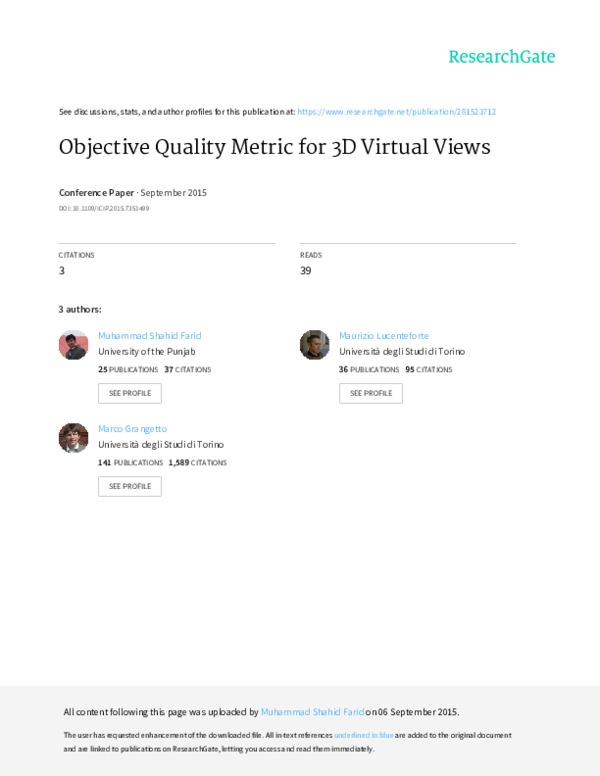 Objective quality metric for 3D virtual views