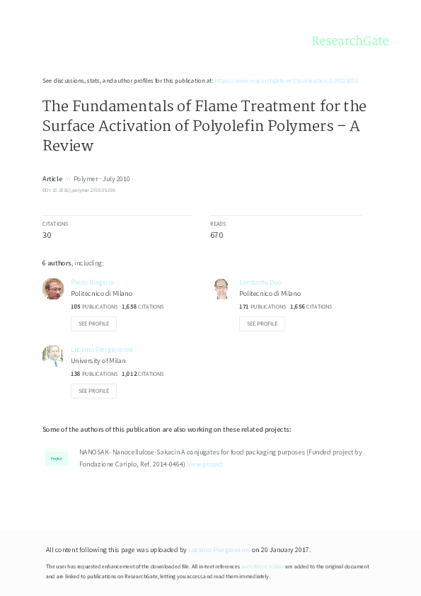 (PDF) The Fundamentals of Flame Treatment for the Surface Activation of ...