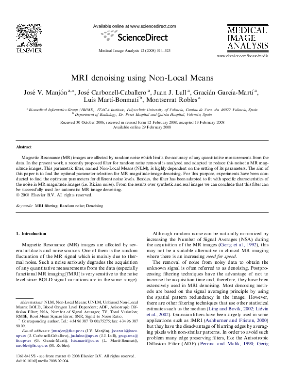 (PDF) MRI denoising using Non-Local Means