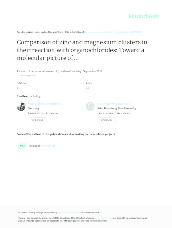 (PDF) Comparison of zinc and magnesium clusters in their reaction with ...
