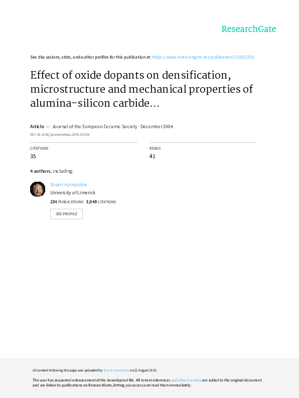 (PDF) Effect of oxide dopants on densification, microstructure and mechanical properties of ...