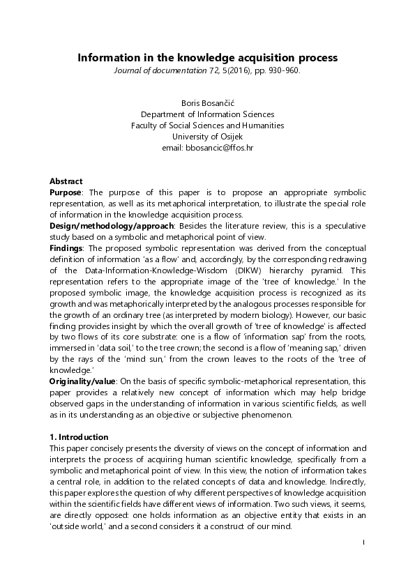 (PDF) Information in the knowledge acquisition process