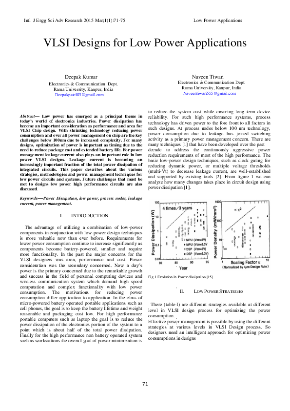 (PDF) VLSI Designs for Low Power Applications | Padmavathi Baskaran ...