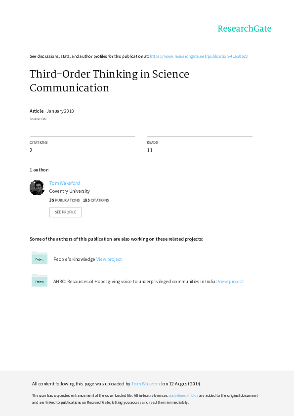(PDF) Third-Order Thinking In Science Communication