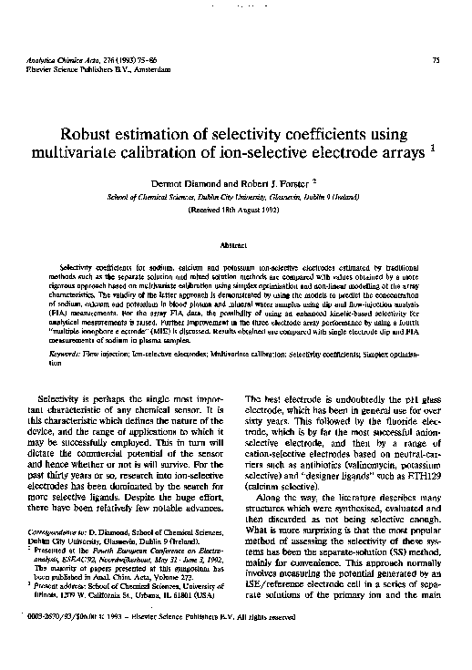 (PDF) Robust Estimation of Selectivity Coefficients Using Multivariate Calibration of Ion ...