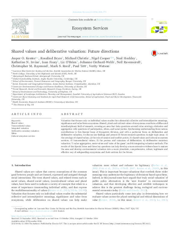 (PDF) Shared values and deliberative valuation: Future directions