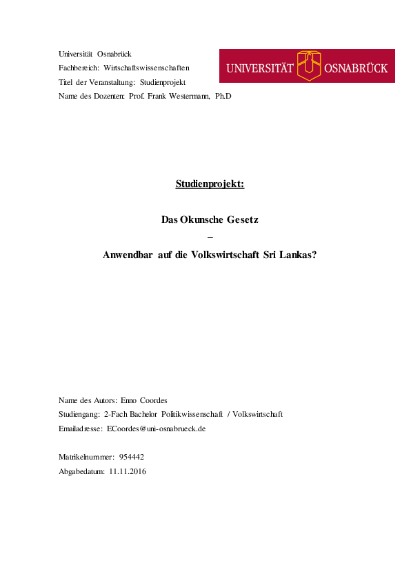 (PDF) Das Okunsche Gesetz - Anwendbarkeit auf die Volkswirtschaft Sri ...