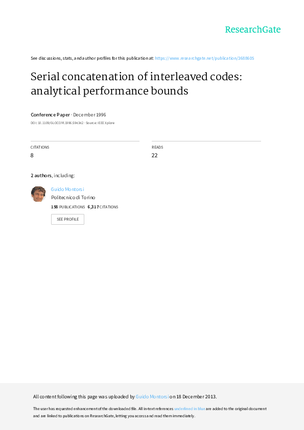 (PDF) Serial Concatenation of Interleaved Codes: Analytical Performance Bounds