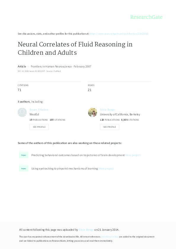(PDF) Neural Correlates of Fluid Reasoning In Children and Adults