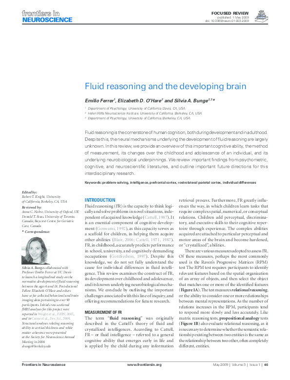 (PDF) Fluid Reasoning and the Developing Brain