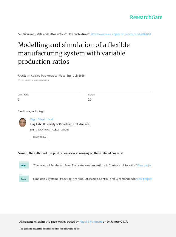 (PDF) Modeling and Analysis of Flexible Manufacturing System with FlexSim | Independent ...