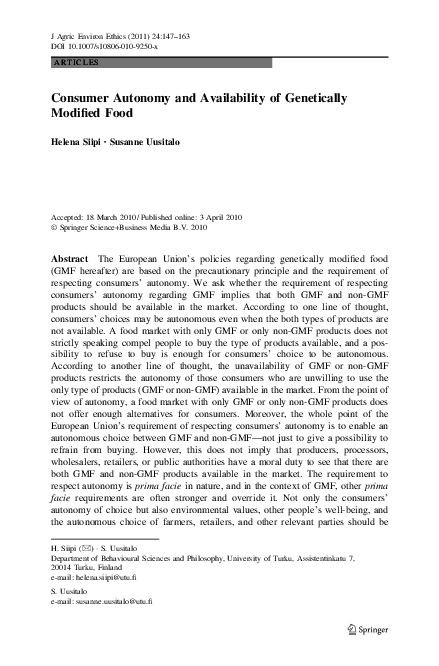 Consumer Autonomy and Availability of Genetically Modified Food