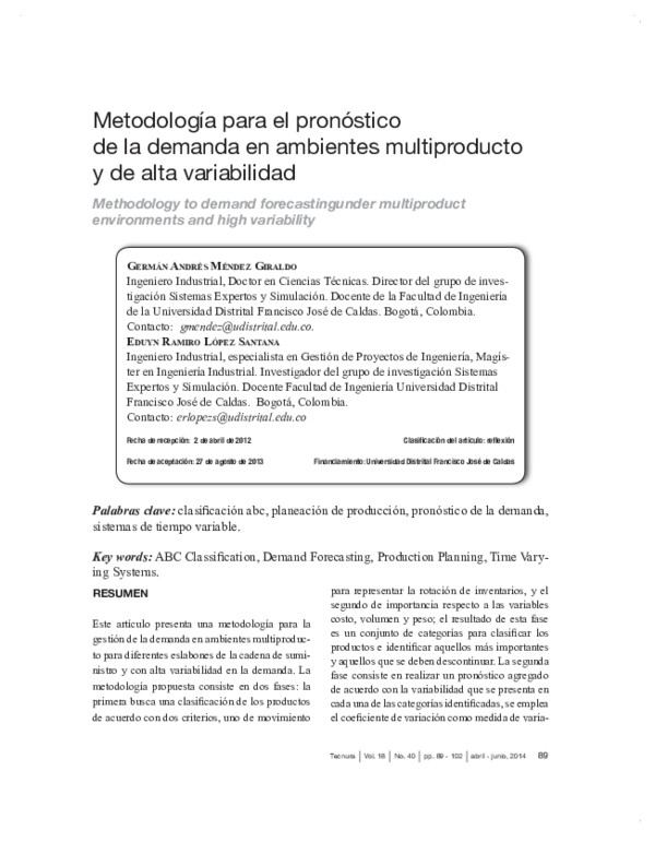 (PDF) Metodología para el pronóstico de la demanda en ambientes ...