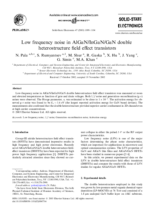 (PDF) Low frequency noise in AlGaN/InGaN/GaN double heterostructure field effect transistors ...