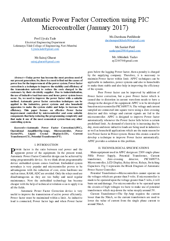 Pdf Automatic Power Factor Correction Using Pic Microcontroller